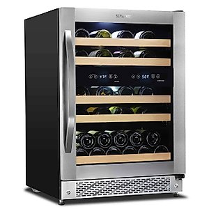 SIPMORE Wine Cooler Built-in Multi-Size Bottle, TS-1 series Wine refrigerator, Double-Layer Tempered Glass Door, Stainless Steel, Front Ventilation (24 Inch xxx Bottles)