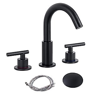 FGKQ Bathroom Faucet for Sink 3 Hole, 8 inch Widespread Bathroom Faucet, 2 Handle High Arc Matte Black Bathroom Sink Faucets with Pop-Up Drain and Water Supply Lines