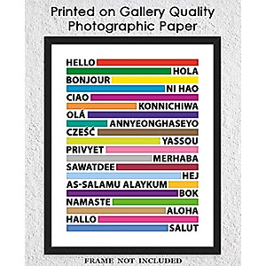 Hello In Different Languages Typography Wall Art Print: 8x10 Unframed Chic, Boho & Modern Posters for Office, Classroom, Dorm, Living Room & Bedroom Decor - Gift Idea for Students, Teachers
