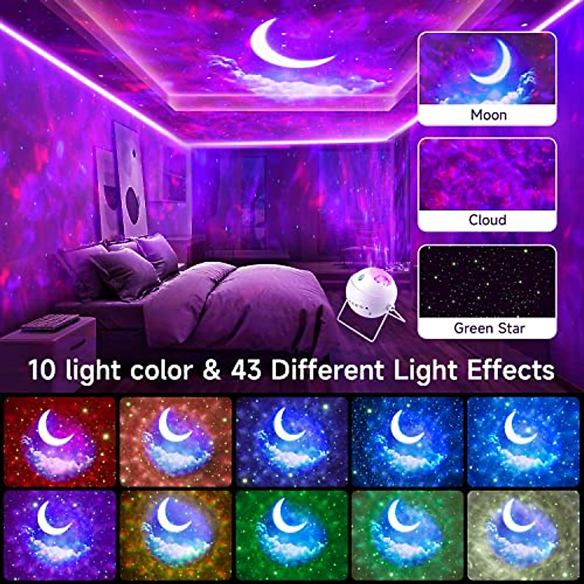 One Fire Galaxy Projector Starlight Projector Moon Projector, 48 Light Modes+Rotating Star Projector Galaxy Light Projector for Bedroom, Bluetooth Starry Night Light Projector,Charisma Gifts for Kids