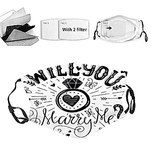 SARNFANS Engagement Party Adult Reusable Face Mask,Will You Marry Me Words with Hearts,5-Ply Breathable Safety Unisex Adults Fashion Facial Face Masks for Women Men,Black and White