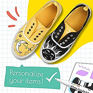 Funcils 5 Acrylic White Paint Pens - Fine & Jumbo Size Ink Pens (1mm, 3mm, 6mm, 10mm, 15mm) - Permanent White Marker Ink for Rock Painting, Fabric, Tire, Metal, Wood, Canvas, Glass, Plastic, Ceramic