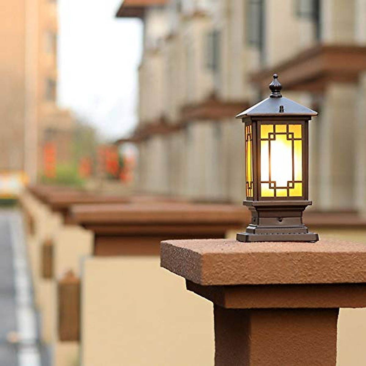 SZHANG Chinese Style Outdoor Waterproof IP65 Courtyard Lighting Fixtures Terrace Lights Gate Pillar Lights Creativity Fences Home Landscape Garden Outdoor Villa Pillar Lights Mains Wiring Type