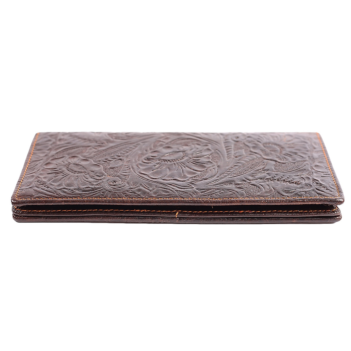 Womens Ladies Genuine Leather Wallet Long Embossing Bifold Wallet Clutch Purse (Coffee)