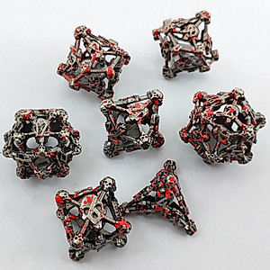 Metal DND Dice Set Polyhedral Dice Set Dungeons and Dragons Dice MTG RPG Role Playing D&D Games Dice Pathfinder Shadowrun D N D Skull Dice D20 D12 D10 D8 D6 D4, bloodstain