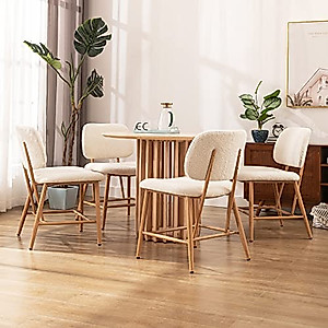 ONEVOG Modern Accent Chair, Ivory White Upholstered Dining Chairs Set of 2, Short Plush Fabric, Armless Dining Chair with Backrest, Sherpa Chair for Dining Room, Living Room, Wood Grain Metal Legs
