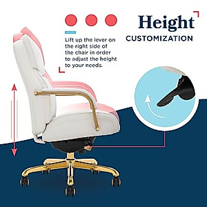 La-Z-Boy® Symphony Executive Mid-Back Office Chair, Diamond Quilt Design, Pocket Coil Cushion, Padded Armrests, Ergonomic Computer DeskChair, Swivel Metal Base, Bonded Leather, White and Gold