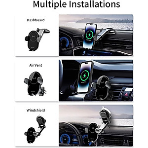 KPON Wireless Charger for Car - Auto Clamping Car Phone Holder Mount Wireless Charging - Dashboard Air Vent Wireless Car Charger Compatible with Popsocket/Otterbox/Thick Cases up to10mm