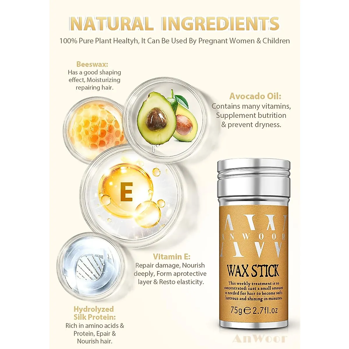 Hair Wax Stick, 2PCS - Wax Stick For Hair Slick Back Stick For Hair Fly Away & Edge Frizz, Easy to Absorb & No White Chips & No-Greasy & Frizz Hair