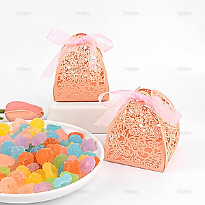 AUEAR, 50 Pack 2.4''x2.4'' Rose Candy Boxes Laser Cut Chocolate Gift Boxes for Wedding Bridal Shower Anniversary Birthday Party Favors (Pink)