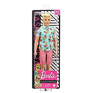 Barbie Ken Fashionistas Doll #152 with Sculpted Blonde Hair Wearing Blue Tropical-Print Shirt, Coral Shorts, White Shoes & White Sunglasses, Toy for Kids 3 to 8 Years Old