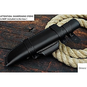 Ottoza Handmade XL Leather Knife Sheath RIGHT HAND Tracker Knife Sheath - Bushcraft Knife Sheath - Hunting Knife Sheath - Survival Knife Sheath Horizontal Carry Black TOP GRAIN LEATHER No:104