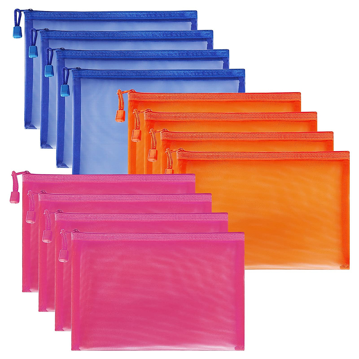 Sinzip 12 Pieces Zipper Nylon Mesh Pouch, Mesh Cosmetic Bags Makeup Bags Pencil Case, Multipurpose Travel Bags for Cosmetic School Office Supplies and Travel Accessories (Multicolored 01, A5)