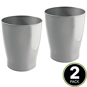 mDesign Round Plastic Bathroom Garbage Can, 1.25 Gallon Wastebasket, Garbage Bin, Trash Can for Bathroom, Bedroom, and Kids Room - Small Bathroom Trash Can - Fyfe Collection - 2 Pack, Silver