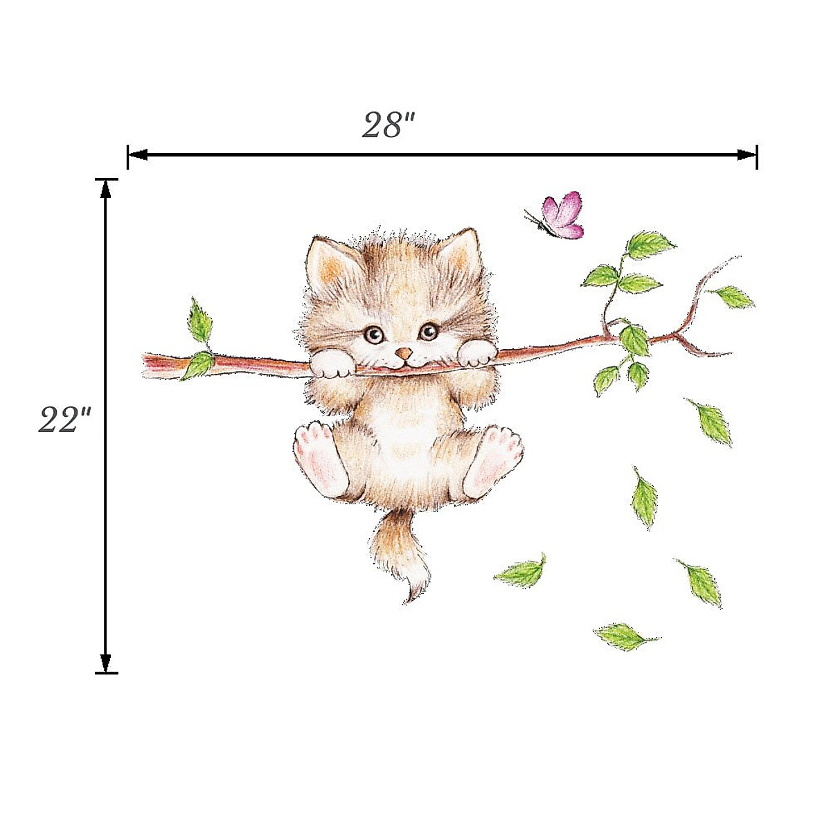 Woodland Arts Wland 28 inches x 22 inches Cartoon Cute Cat on The Tree Branches Wall Decals Wall Stickers Decor Girls Bedroom Decal Kids Nursery Sticker Bathroom Playroom