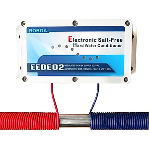 ROBOA Electronic Water Descaler，Alternative Chemical and Salt Free Water Softener Systems Whole House，Prevent Rust and Scale Build-up，Electromagnetic Water Conditioner，Easy Installation