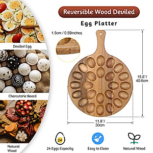 Lounsweer Reversible Wood Deviled Egg Platter and Charcuterie Board Thicken Egg Tray Countertop Refrigerator Chicken Egg Containers for Easter Chrismas Deviled Egg Carrier (Acacia)