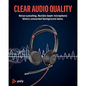 Poly Blackwire 5220 USB-A Wired Headset (Plantronics) - Flexible Noise-Canceling Boom Mic - Ergonomic Design - Connect to PC/Mac, Mobile via USB-A or 3.5 mm - Works w/Teams, Zoom - Amazon Exclusive