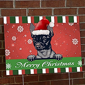 Lawn Garden Sign Merry Christmas Snowflake Dog with Red Hat Yard Signs with Stakes Inspirational Quotes Baby for Garage Sales Rent Open House Construction 12"x18"