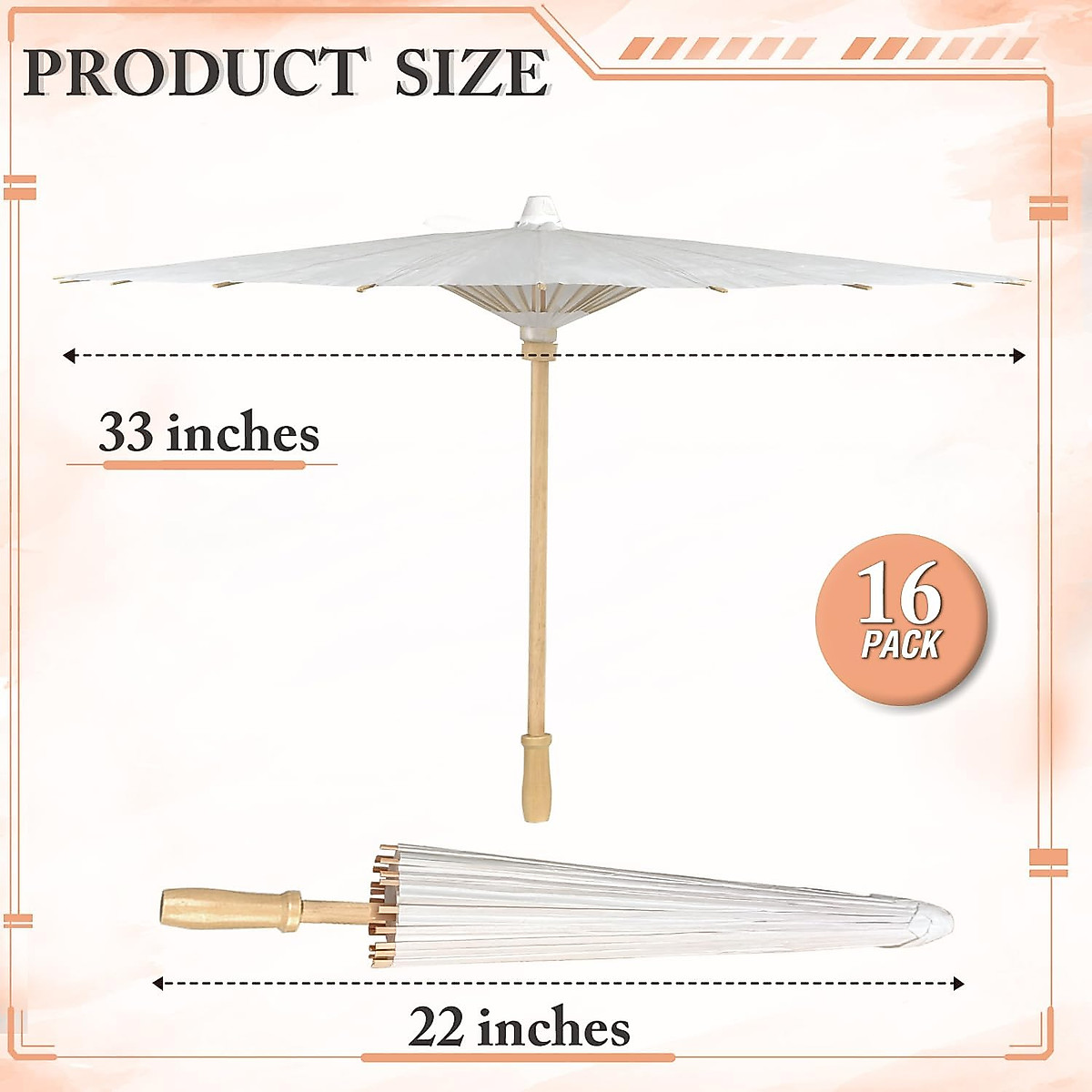 16 Pieces 33 Inches White Paper Umbrellas Parasol Paper Umbrella Chinese Japanese Oiled Paper Umbrella Decorative DIY Painting Oiled Paper Parasol Umbrella for Wedding Bridal Party Decor Photo Props