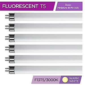F13T5WW – T5 21 Inch Under Counter Fluorescent Bulbs Warm White 3000K 13-Watt F13T5/WW 21” WW Long Life Replacement Tubes for Under Cabinet Lights – Pack of 6 Bulbs
