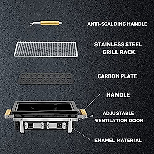 Onlyfire Charcoal BBQ Grill Hibachi Grill with Grid Lifter, Rectangular Portable Grill with Stainless Steel Griill Grate, BBQ Grill for Outdoor Camping Picnic Patio Backyard Cooking, 16 x 9 Inch Black