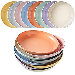 8 Pieces Wheat Straw Deep Dinner Plates Reusable Lightweight Straw Plates Dishwasher and Microwave Safe Dinner Plates Unbreakable Sturdy Dessert Plates for Toddlers Kids Adults (8 Inch)