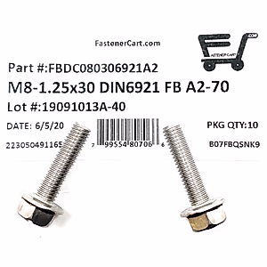 M8-1.25 x 30 Stainless Steel Flange Bolt DIN 6921 A2 Stainless Steel (10 Pieces) M8x30