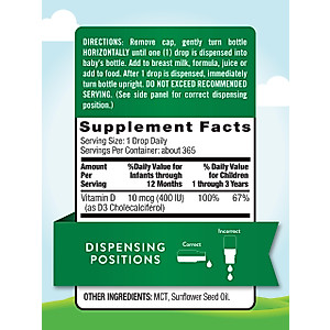 Nature's Truth Vitamin D Drops for Infants | 400 IU | 9.2 mL | D3 Drops for Kids | Vegetarian, Non-GMO, Gluten Free Supplement