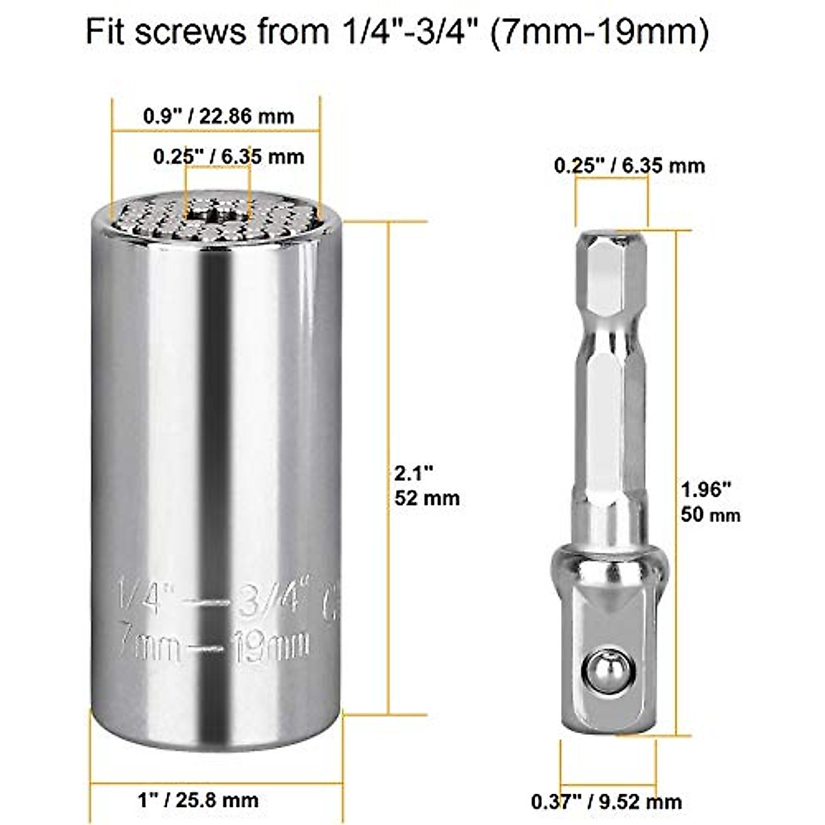 Leberna Universal Socket Grip Adapter 4 PCS | Multi Functional Sockets Set Ratchet Power Drill Bit Wrench 1/4"-3/4" (7mm-19mm) Professional Repair Tools Gifts for Dad Men Fathers Husband DIY Handyman