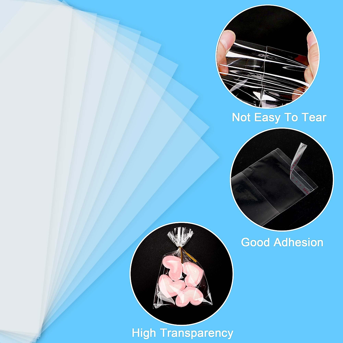 Cellophane Bags Total 200 Pcs (100 Pcs 4"x6" Flat Cellophane Bags & 100 Pcs 2"x10" Self Sealing Pretzel Rod Bags) Clear Cello Bags OPP Treat Bag Poly Bags for Bakery Favors Packaging with Twist Ties