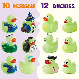 JOYIN 12 PCS Halloween Glow Ducks Bath Toys, Rubber Duckies for Trick or Treating Goodie Bag Fillers, Glow in The Dark Ducky Duck for Halloween Party Favors Decorations School Classroom Prizes