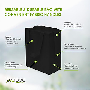 Reusable Gift Bags - 12 Pack Small Totes with Handles, Black Eco Friendly Fabric Cloth for Shopping, Merchandise, Events, Parties, Take-Out, Boutiques, Retail Stores, Small Business Bulk - 8x4x10