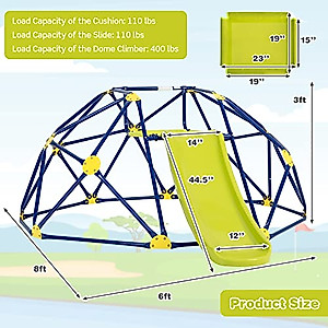 Costzon Climbing Dome with Slide, 2 in 1 Outdoor Jungle Gym Monkey Bar Climbing Toys for Toddlers, 8FT Geometric Dome Climber Playground Set for 3-8 Boys Girls Backyard Fun Gift Present