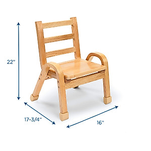 Children’s Factory 11"H NaturalWood Stackable Kids Chair, Hardwood Flexible Seating Classroom Furniture, Toddler Daycare Furniture