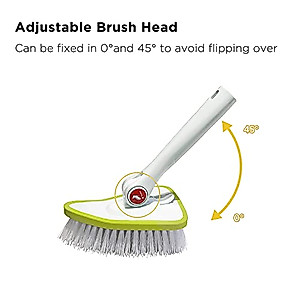 CQT 2 in 1 Bathroom Cleaning Brush with 46" Extendable Long Handle Detachable Stiff Bristles Scrub Brush with 2 Scrubber heads and 2 Scouring Pad Head for Cleaning Bathtub Shower Bathroom (AppleGreen)