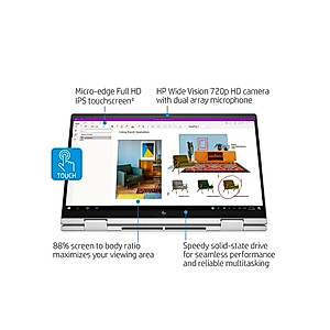 2022 HP Envy x360 2-in-1 15.6" FHD Touchscreen Laptop, Intel Core i5-1135G7, 32GB RAM, 1TB PCIe SSD, Full-Size Keyboard, Iris Xe Graphics, HD Webcam, Win 11 Pro, Silver, 32GB Snow Bell USB Card