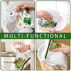 Hexagram St Patricks Day Kitchen Towels Set of 4, Happy St Patricks Day Dish Towels, Gnomes Green Hat St Patricks Day Decor, Hand Towels Housewarming Gifts for New Home