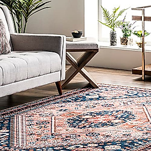 nuLOOM Nevaeh Machine Washable Bohemian Medallion Area Rug, 9' x 12', Blue