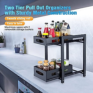 LEPO Under Sink Organizer and Storage, 2 Tier Pull Out Drawer Organizer for Kitchen Cabinets, Stainless Steel Under Sink Organizers with Sliding Basket, Double Under Sink Storage Shelf for Bathroom