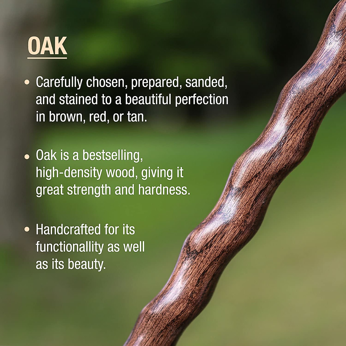 Brazos Handcrafted Wood Walking Stick, Twisted Oak, Traveler Style, for Men & Women, Made in the USA, Brown, 55"