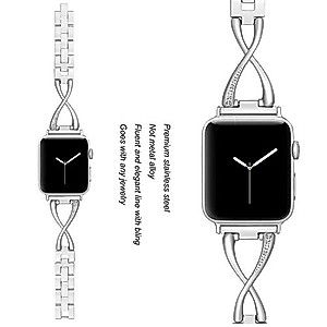 Secbolt Bands Compatible with Apple Watch Band 38mm 40mm 41mm Iwatch SE Series 8/7/6/5/4/3/2/1 Women Dressy Jewelry Stainless Steel Accessories Wristband Strap, Silver