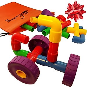 Skoolzy STEM Learning Pipe Tube 29 Piece Toys_and_Games Set, Educational Construction Building Blocks for ADHD & Autism for Baby, Kid Includes Wheels Pipes Joints and eBook