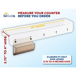 SiliSink XL Silicone Sink Edge Guard for Kitchen Sink - Fits 3.75” - 4” Wide - The Original Silicone Sink Edge Protector with Sponge Caddy - Splash Guard, 20” Clear Diamond