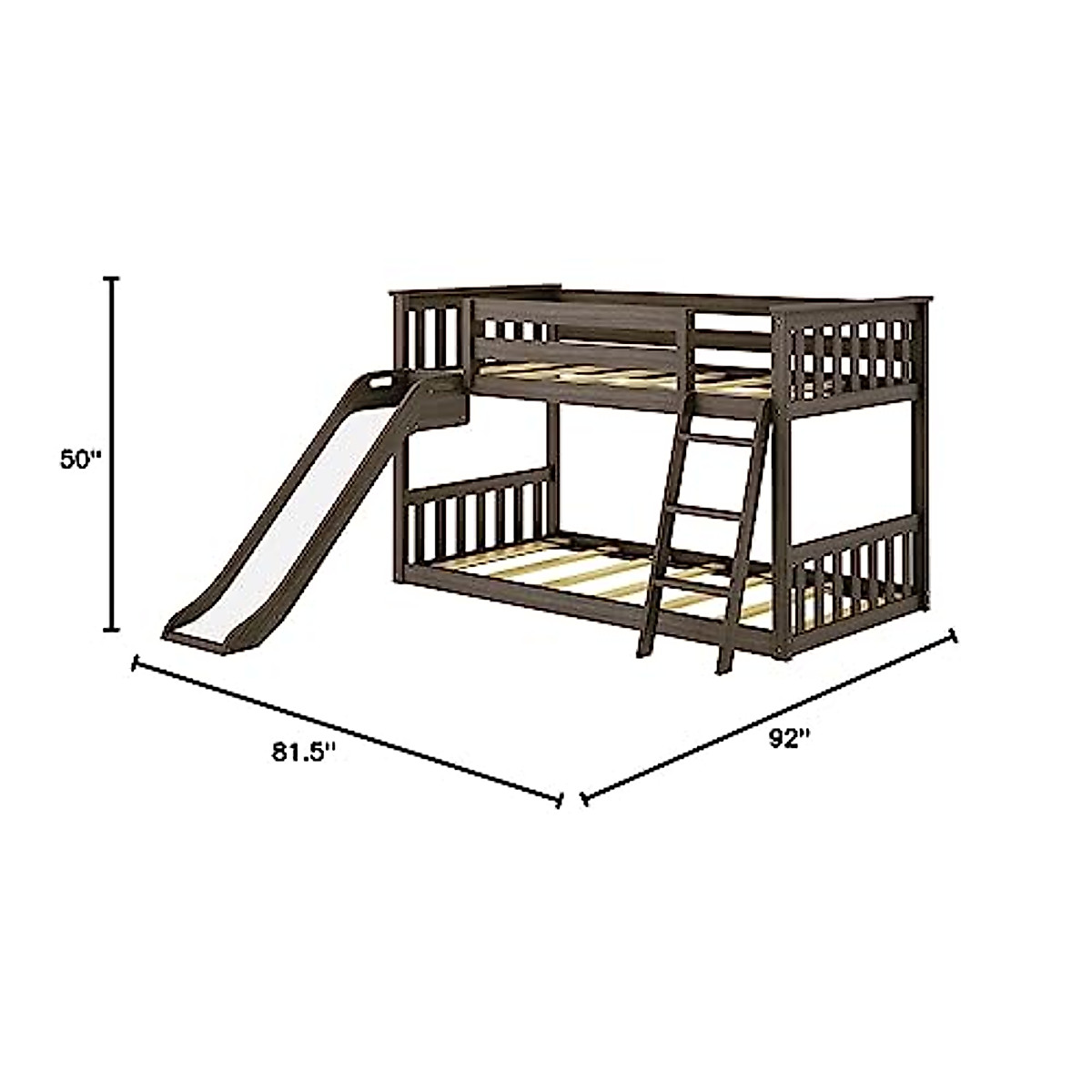 Max & Lily Solid Wood Twin over Twin Size Low Bunk Beds for Kids with Slide and Ladder, 400 lbs Weight Capacity, 14" Safety Guardrail, Anti-Slip Steps, Clay