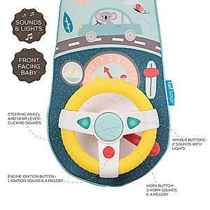 Baby Car Seat Toys for Infants with Mirror, Carseat Toys Steering Wheel with Music Lights & Driving Sounds Car Seat Toy for Babies 6 to 12 Months Develops Emotional Intelligence Senses & Motor Skills