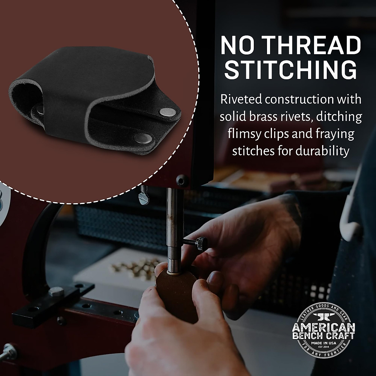 Dip Can Holder (Black) - Full Grain Leather Belt Pouch - w/Solid Brass Rivets - Convenient Slip-On Tobacco Dip Can Holster - Durable & Comfortable Snuff Can Holder - Stylish Belt Accessories for Men