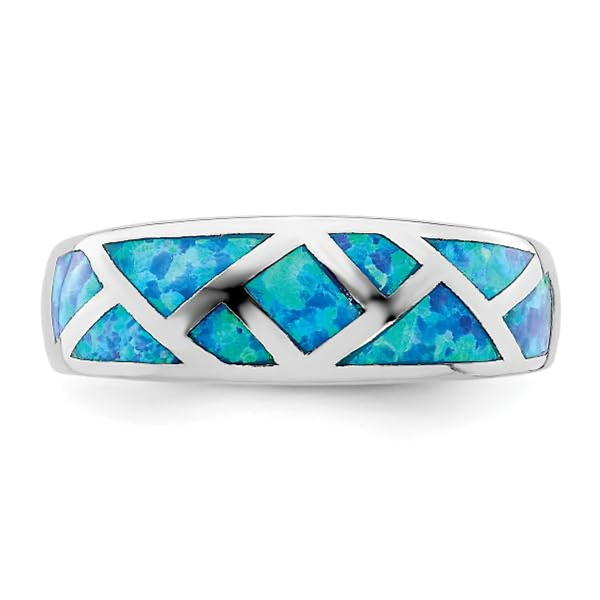 IceCarats 925 Sterling Silver Geometric Lab Grown Created Blue Opal Ring October Birthstone Jewelry Size 8