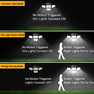 Solar Lights Outdoor, 270 LED 3000LM Motion Sensor Light, IP65 Waterproof 4 Heads 3 Modes 330°Wide Angle 6500K Solar Powered Security LED Wireless Flood Lights Luces Solares para Exteriores (2 Pack)