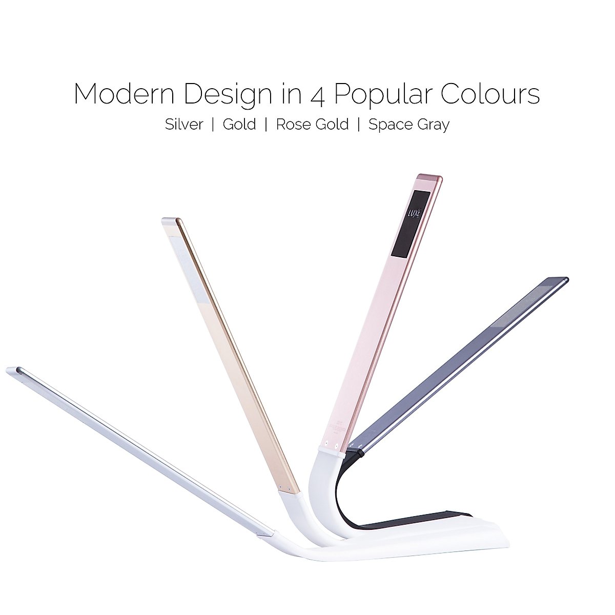 Luxe Cordless Eye Friendly LED Desk Lamp, USB Rechargeable up to 40 Hours of Continuous Light, Touch Control 6 Brightness Levels 3 Light Modes 360° Adjustable Modern Design Portable (Silver) (Silver)